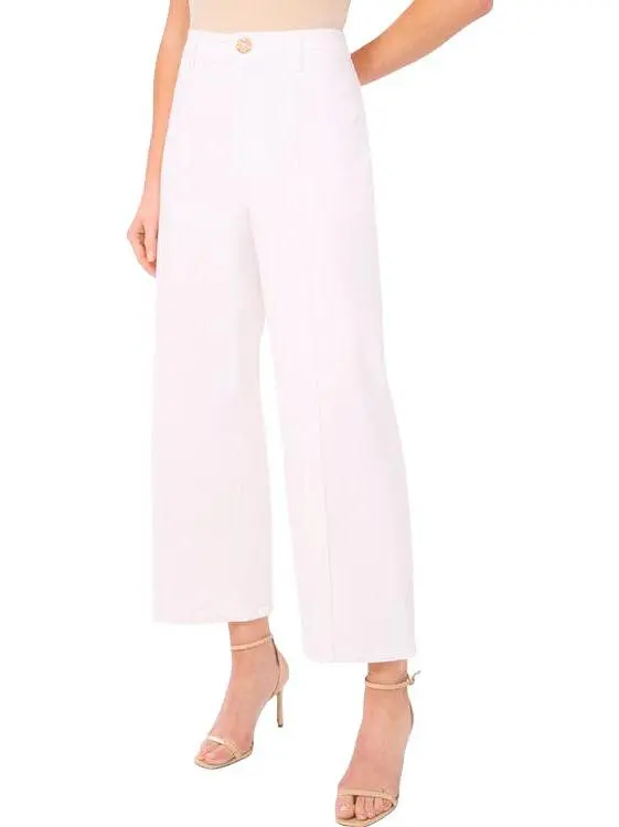 CECE DUPRAZ Flower Pintuck Wide Leg Jeans - Ultra White
