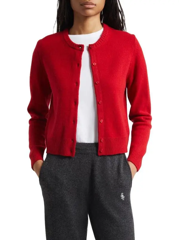 SPORTY & RICH Cashmere & Wool Cardigan - Ruby