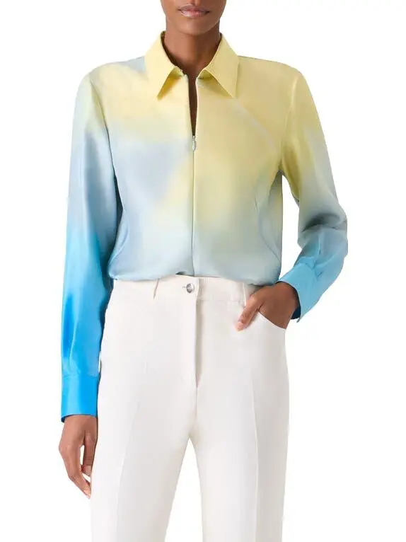 Akris Silk Twill Zip-front Top - Blue Multi