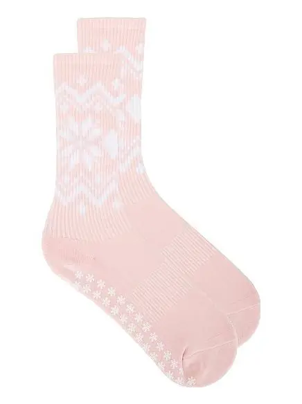 WELLBEING + BEINGWELL Fair Isle Grip Sock - Pink Tulle & White