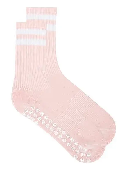 WELLBEING + BEINGWELL Striped Tube Grip Socks - Pink Tulle & White