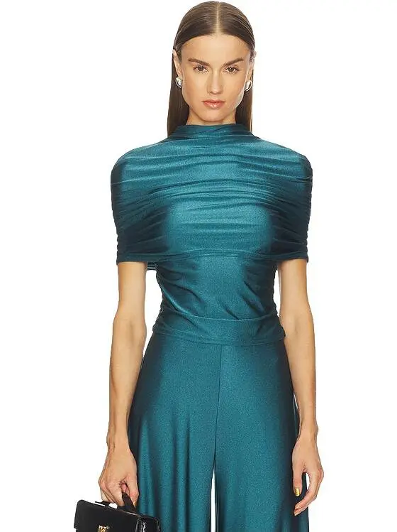 Lapointe Mock Neck Ruched Top - Dark Teal