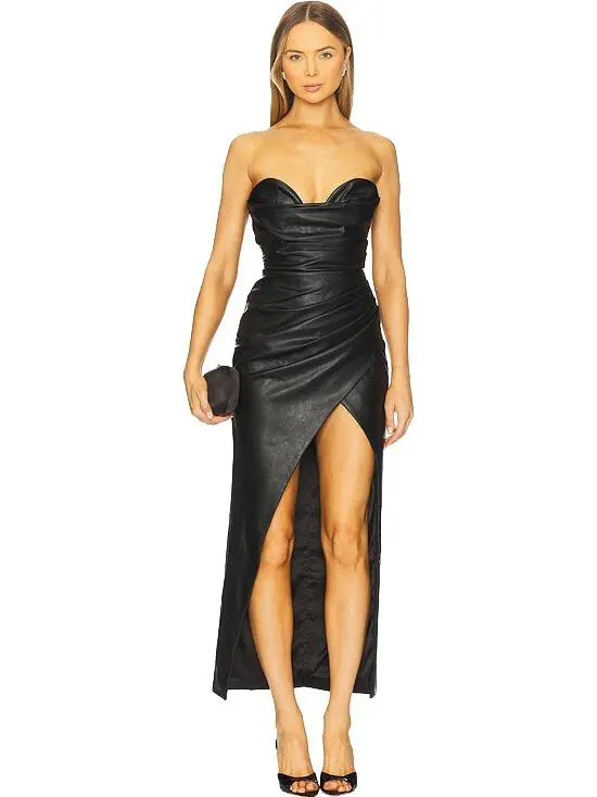 Bardot Vani Vegan Leather Maxi Dress - Black