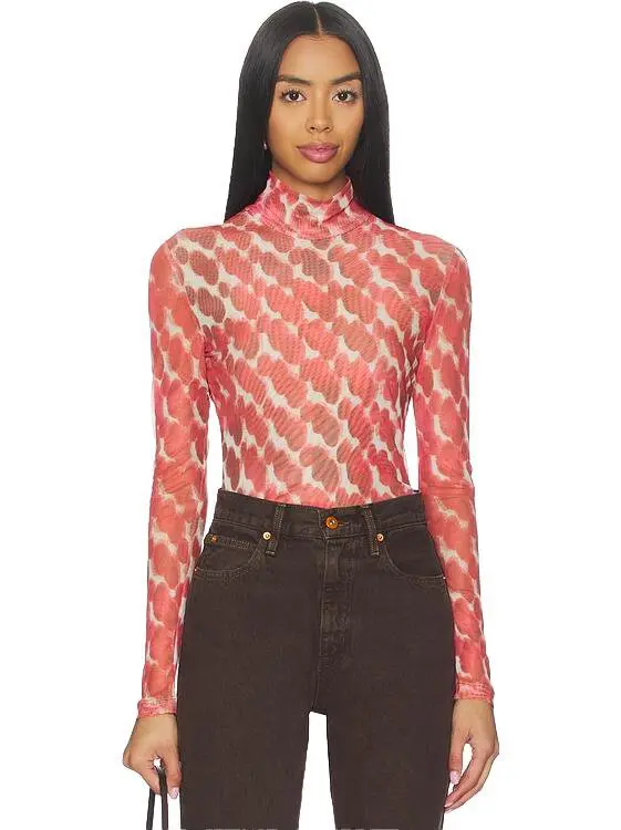Bardot Alba Long Sleeve Mesh Top - Red Spot