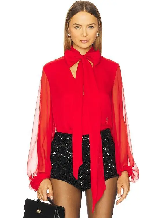 Bardot Solace Tie Front Blouse In Red - Deep Red