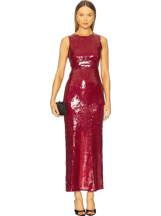 Bardot Portia Sequin Maxi Dress - Burgundy
