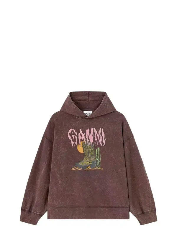 GANNI Graphic Print Hoodie - Brown