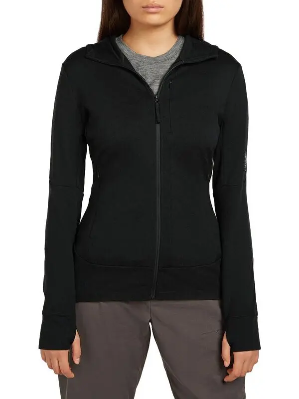 Icebreaker 260 Quantum Merino Wool Hooded Jacket - Black