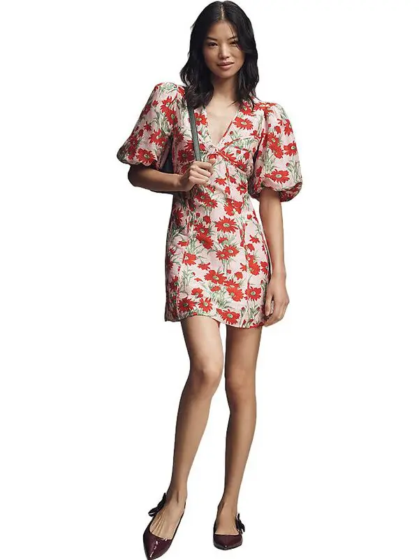 LOVAAN Adeline Linen Silk Blend Mini Dress - Aster Floral