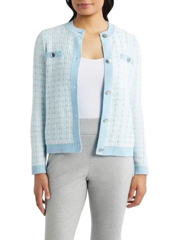 Anne Klein Lady Tweed Cardigan - Opal Blue/white Dove