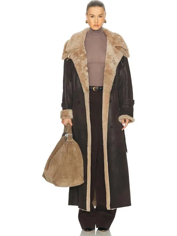 KAREN ARCANJO Tyben Shearling Coat - Brown