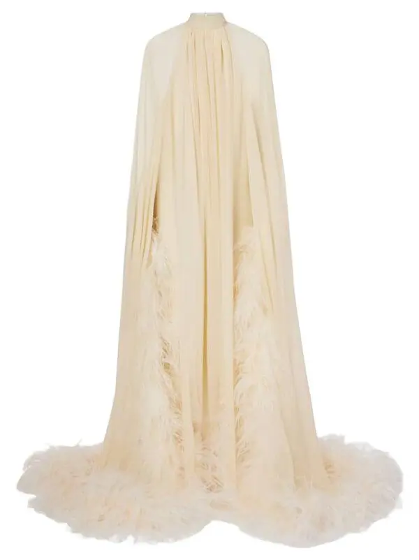 TALLER MARMO Feather-trimmed Silk Gown - White