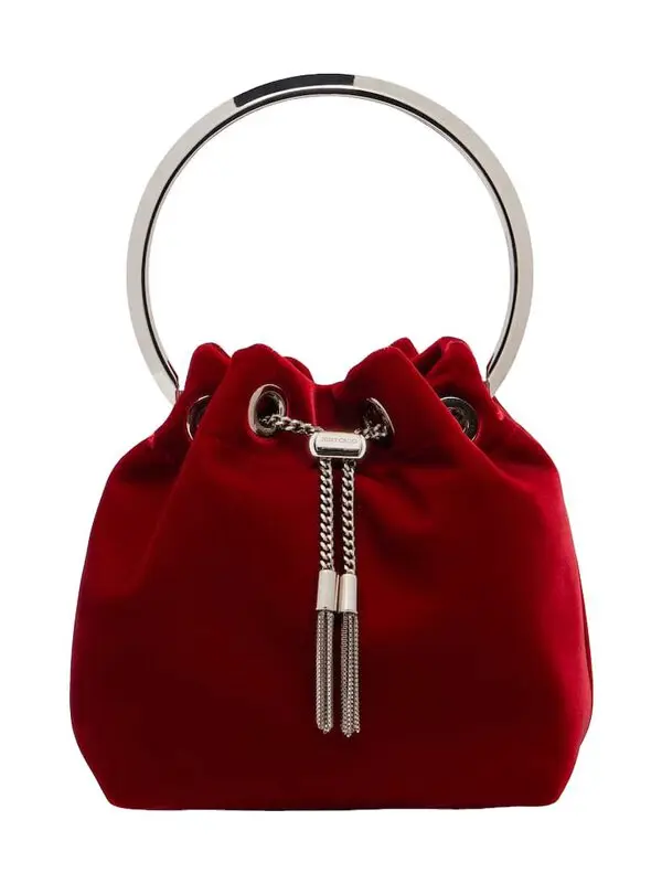 JIMMY CHOO Bon Bon Small Velvet Bucket Bag - Red