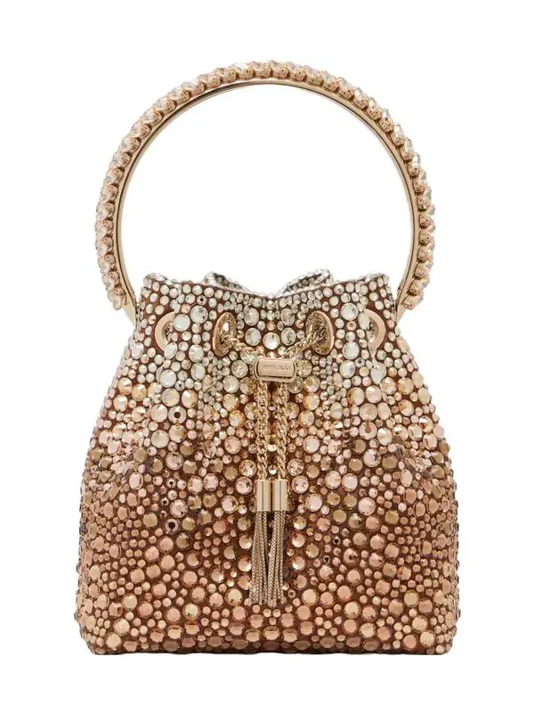 JIMMY CHOO Bon Bon Small Crystal-embellished Bucket Bag - Gold