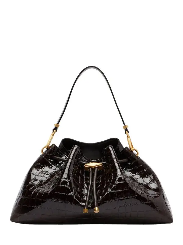 JIMMY CHOO Cinch Medium Croc-effect Tote - Brown