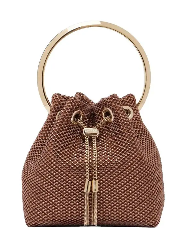 JIMMY CHOO Bon Bon Small Embellished Satin Bucket Bag - Brown