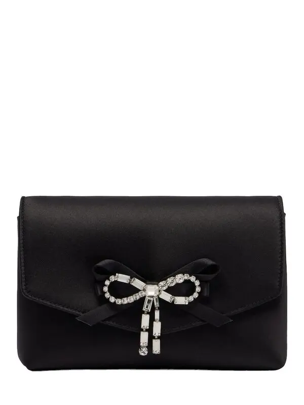 JIMMY CHOO Soft Bow Mini Embellished Satin Clutch - Black