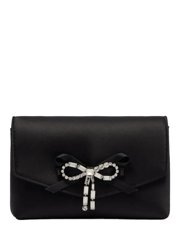JIMMY CHOO Soft Bow Mini Embellished Satin Clutch - Black