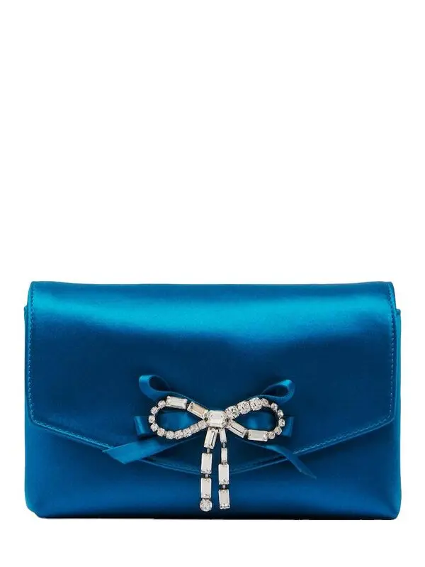 JIMMY CHOO Soft Bow Mini Embellished Satin Clutch - Blue