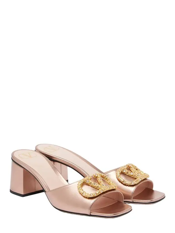 Valentino Garavani Vlogo Metallic Leather Mules - Pink