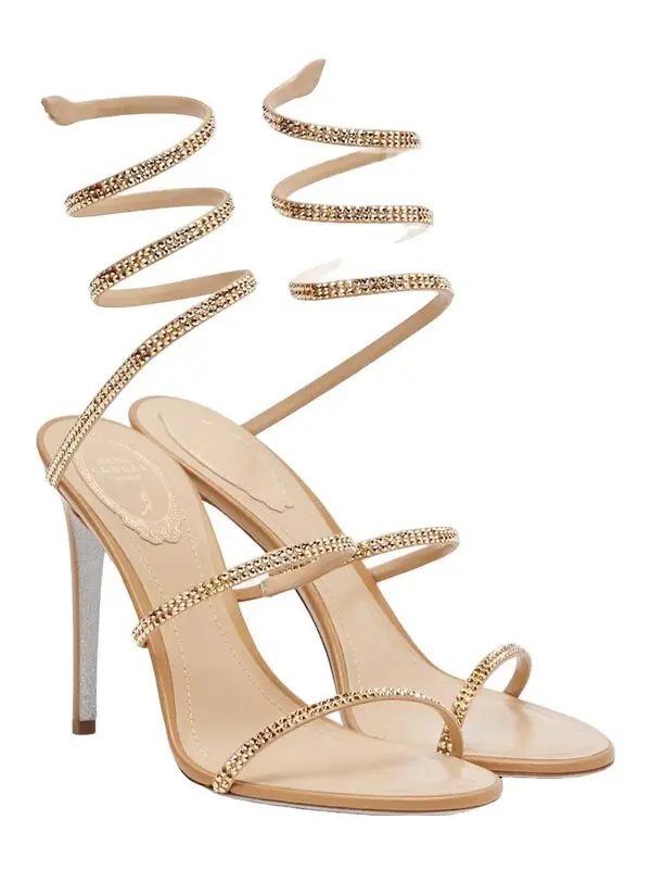 Rene Caovilla Cleo Embellished Satin Sandals - Beige