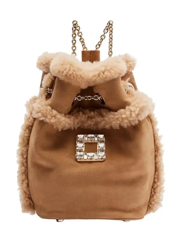 ROGER VIVIER Très Vivier Suede And Shearling Backpack - Beige