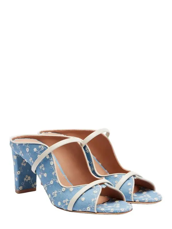 MALONE SOULIERS Norah 70 Leather-trimmed Denim Mules - Blue