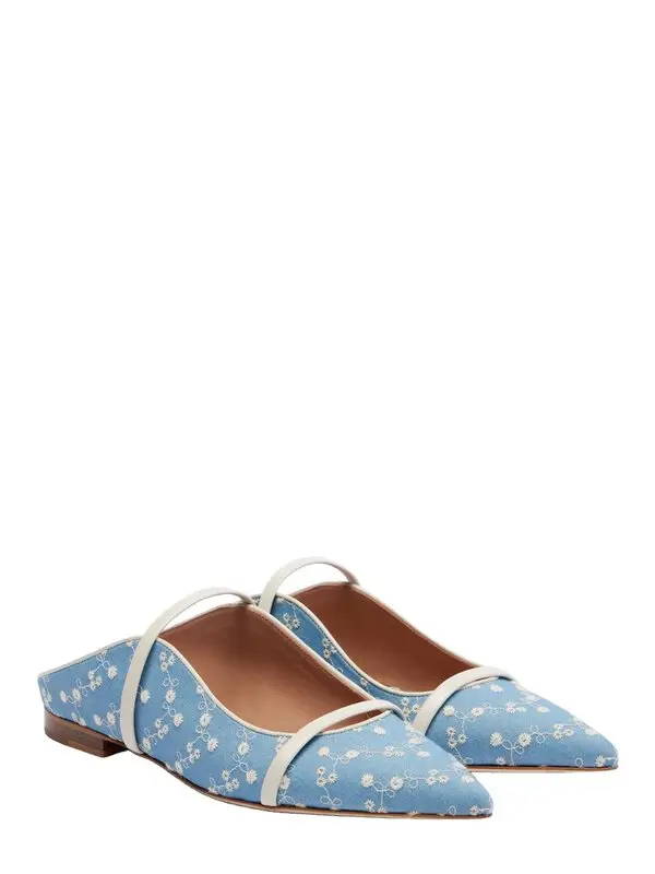 MALONE SOULIERS Maureen Leather-trimmed Denim Mules - Blue