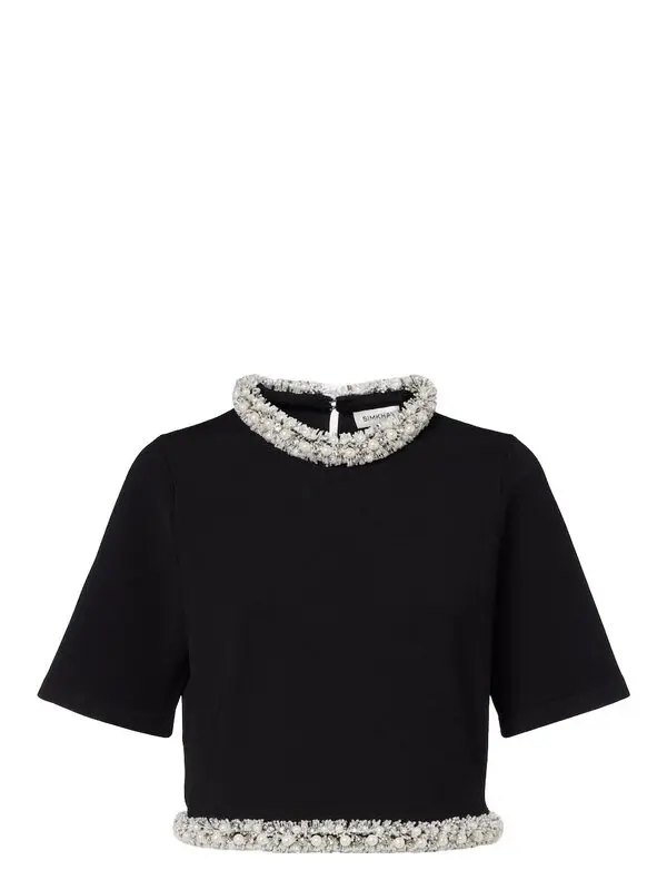 Simkhai Ozelle Embellished Knitted Crop Top - Black