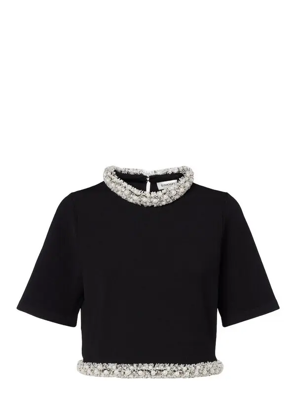 Simkhai Ozelle Embellished Knitted Crop Top - Black