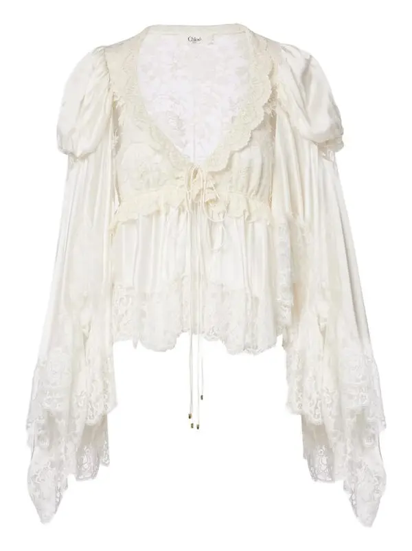 Chloé Lace-trimmed Silk Satin Top - White