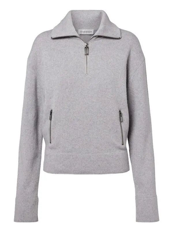 Victoria Beckham Wool And Cashmere Half-zip Sweater - Grey