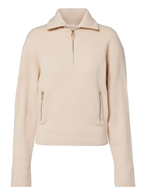Victoria Beckham Wool And Cashmere Half-zip Sweater - Beige