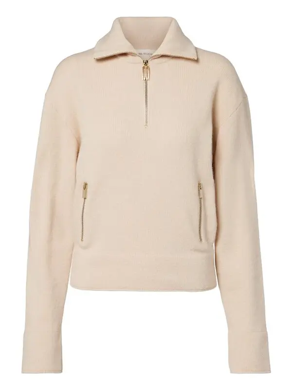 Victoria Beckham Wool And Cashmere Half-zip Sweater - Beige