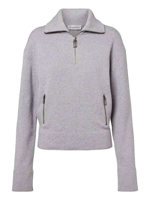 Victoria Beckham Wool And Cashmere Half-zip Sweater - Grey