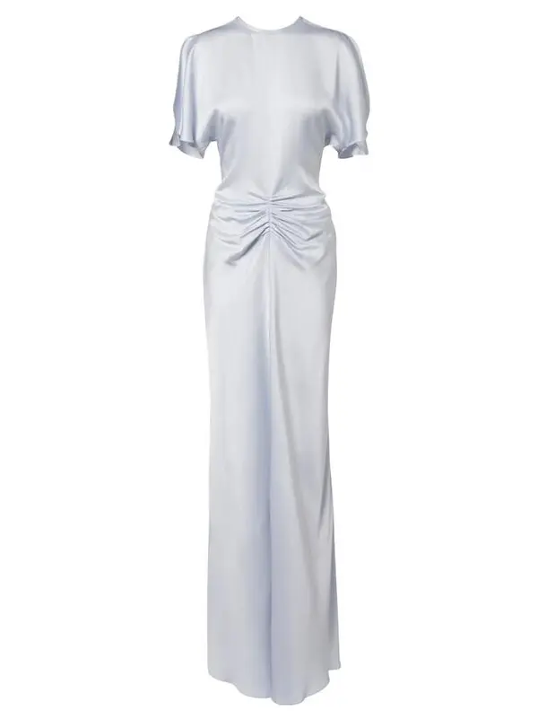 Victoria Beckham Gathered Satin Gown - Blue