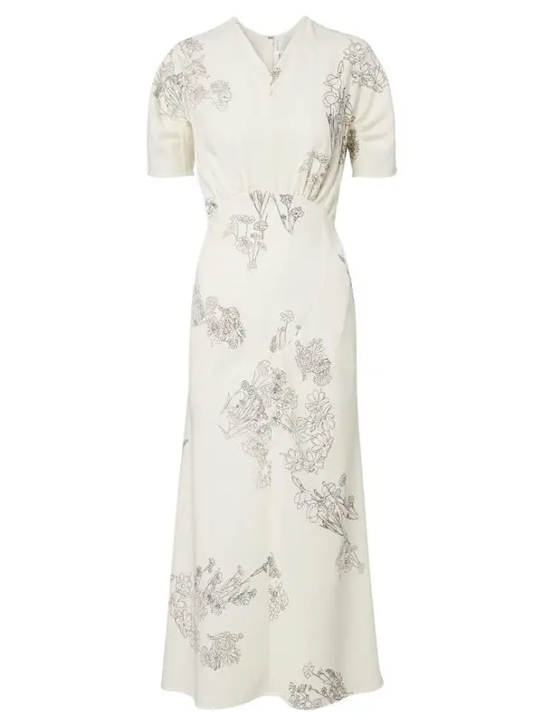 Victoria Beckham Floral Printed Midi Dress - White