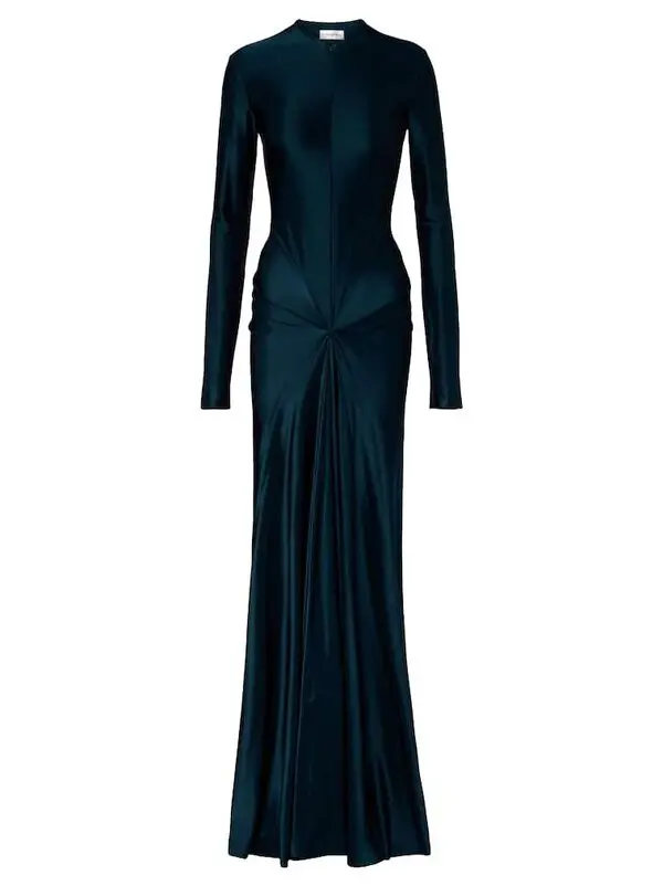 Victoria Beckham Gathered Satin Gown - Green
