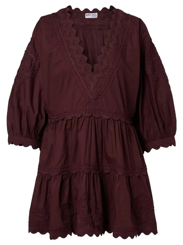 JULIET DUNN Scalloped Cotton Poplin Mini Dress - Burgundy