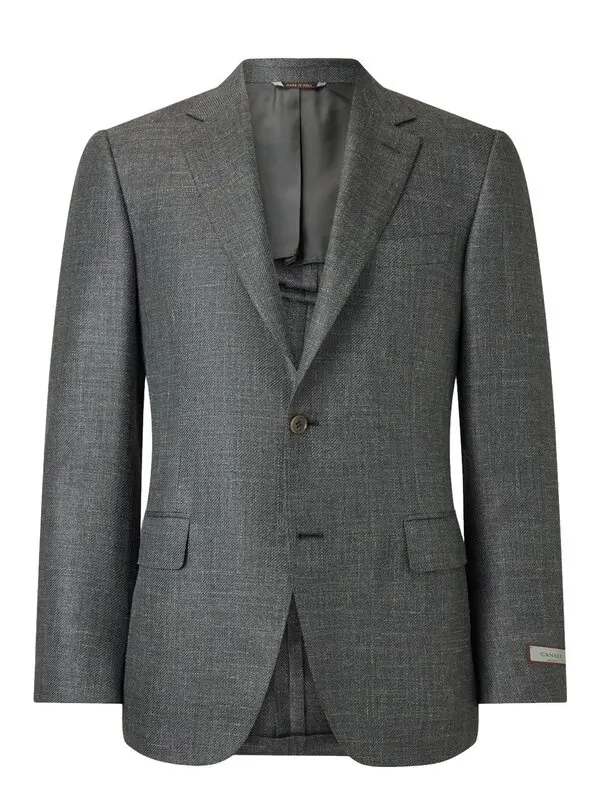 Canali Slim-fit Wool, Silk And Linen-blend Twill Blazer - Gray