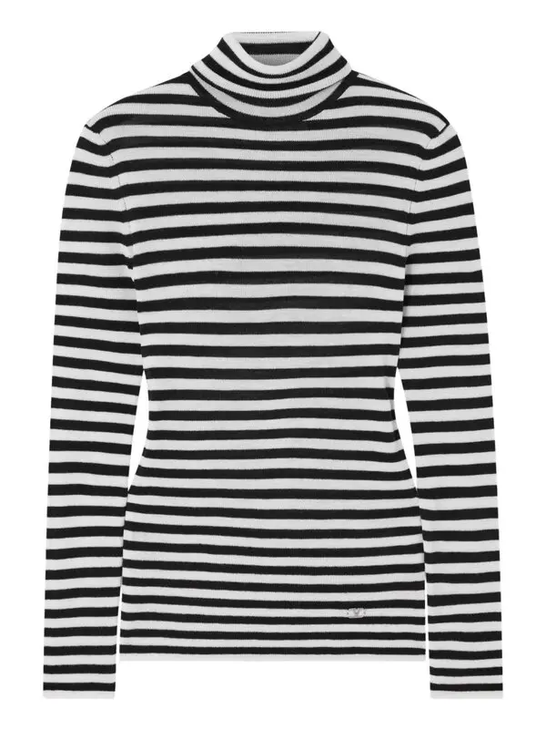 Valentino Garavani Striped Wool Turtleneck Sweater - Black