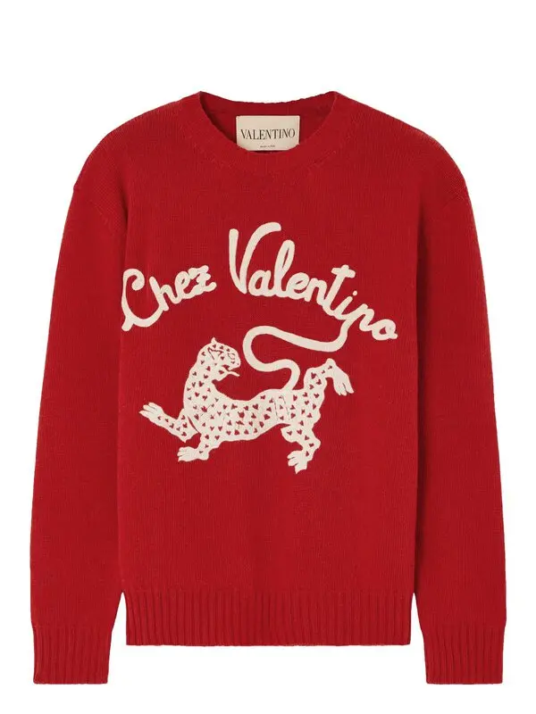 Valentino Garavani Embroidered Wool Sweater - Red