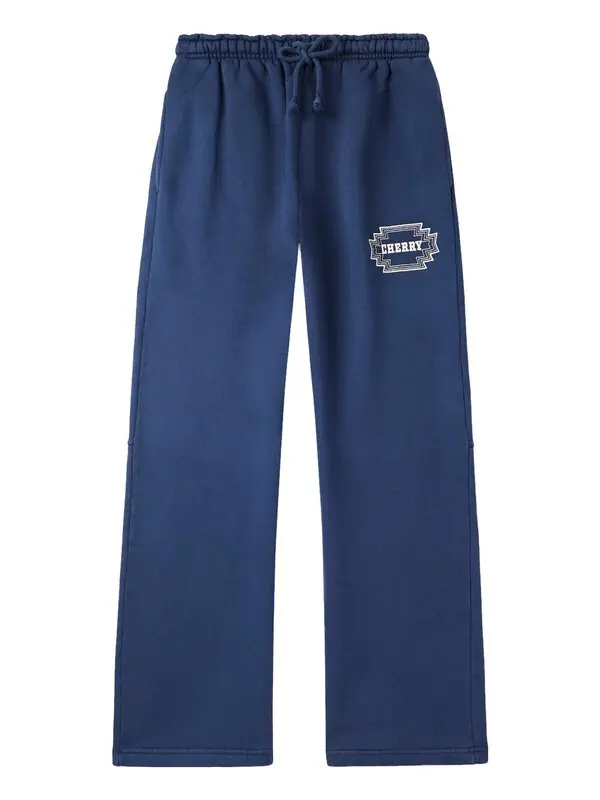 CHERRY LOS ANGELES Straight-leg Logo-embroidered Cotton-jersey Sweatpants - Blue