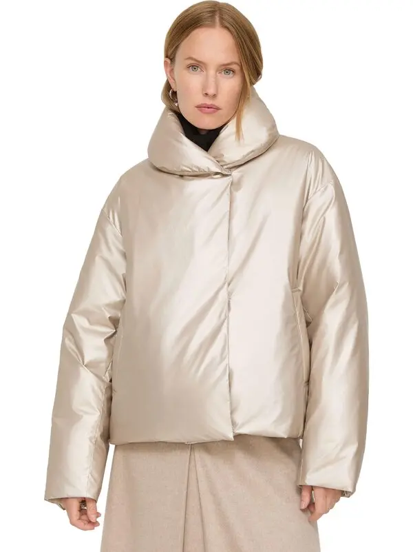 Lafayette 148 New York Pearlized Down Puffer Coat - Oyster