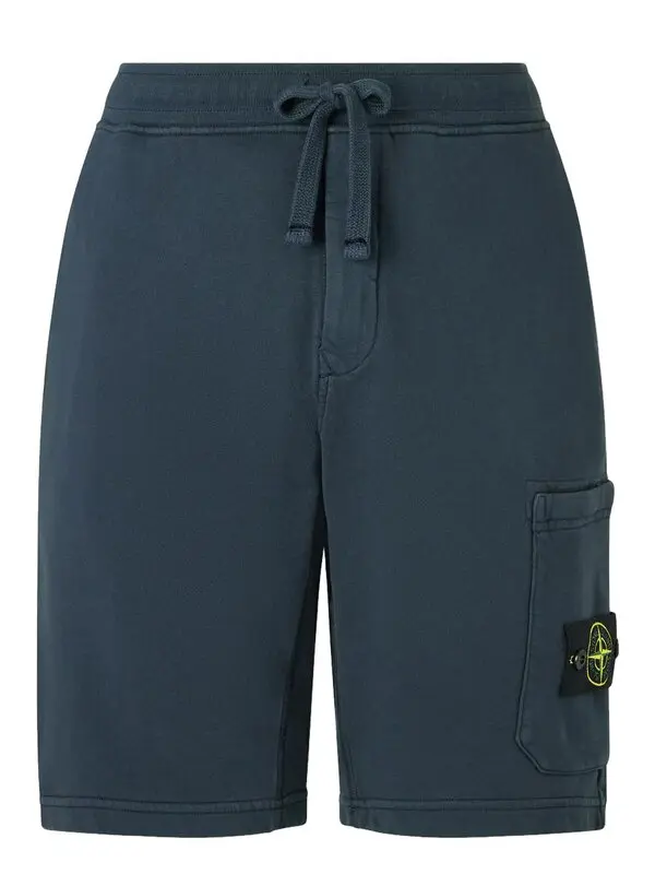 Stone Island Straight-leg Logo-appliquéd Garment-dyed Cotton-jersey Drawstring Shorts - Blue