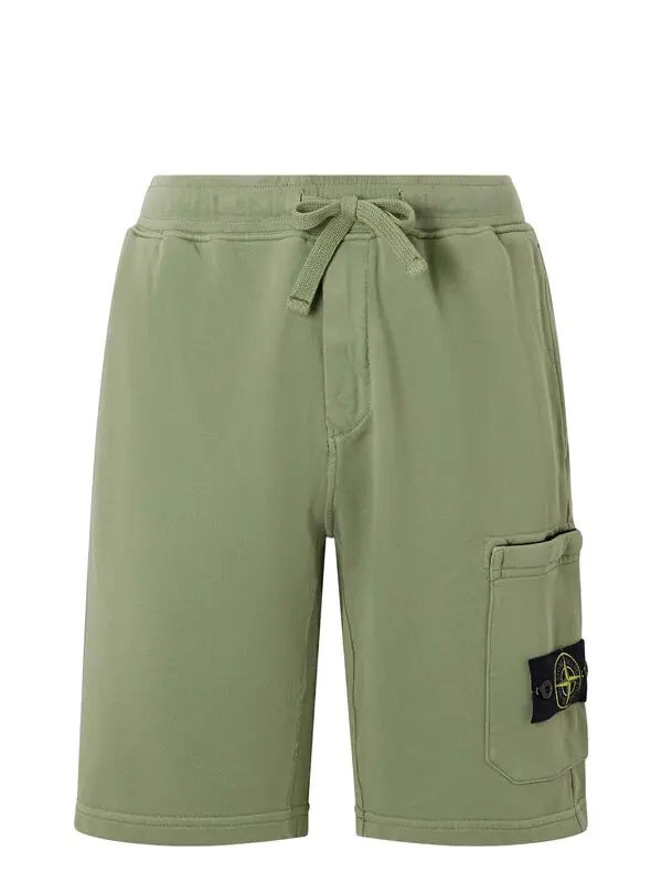 Stone Island Straight-leg Logo-appliquéd Garment-dyed Cotton-jersey Drawstring Shorts - Green