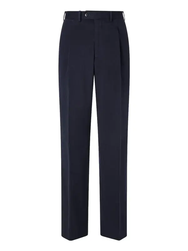 SAMAN AMEL Straight-leg Pleated Cotton-blend Trousers - Blue