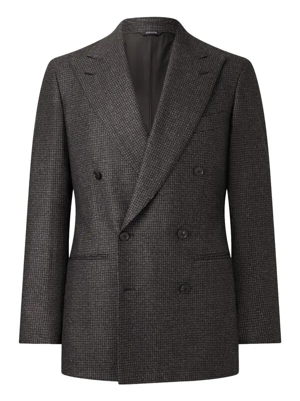 SAMAN AMEL Double-breasted Houndstooth Wool Suit Jacket - Gray