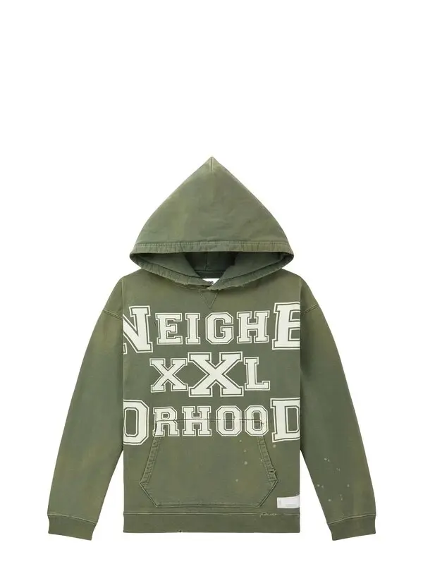 NEIGHBORHOOD Logo-print Distressed Cotton-jersey Hoodie - Green