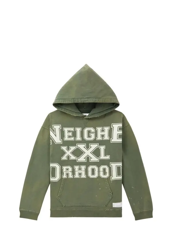 NEIGHBORHOOD Logo-print Distressed Cotton-jersey Hoodie - Green